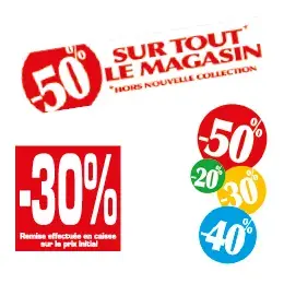 Affiches prix et pourcentages | Signalétique promo, couleurs variées ...